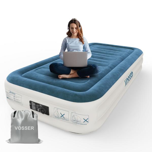 商品名: VOSSER (ヴォッサー) ツインエアマットレス ポンプ内蔵 空気注入式マットレス 2分 自己膨張/空気を抜く 厚みのあるブローアップマットレス 漏れ防止 フロック加工トップエアベッド 収納バッグ付き 自宅 キャンプ ゲスト用 ...