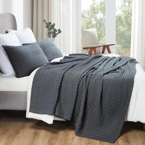 商品名:  VHC Brands 100% Cotton Waffle Weave Queen Blanket 90x90 &amp; Sham Set of 2 (20x26), Lightweight Spring &amp; Summ...