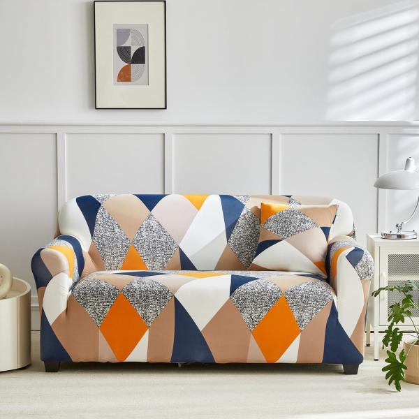 商品名: Ausing リビングルーム用プリントソファカバー 洗濯可能 ストレッチ ラブシート カウチプロテクター ユニバーサル家具スリップカバー 枕カバー1枚付き (ベージュブルー、2人掛け) Ausing Printed Sofa Co...