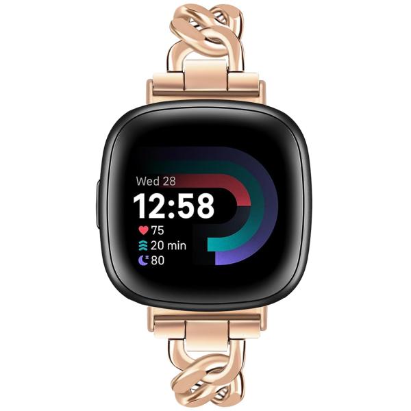 商品名: JR.DM ローズゴールド腕時計バンド 女性用 Fitbit Versa 4/Versa 3/Fitbit Sense 2/Senseに対応 調節可能なメタルストラップ カウボーイスチールシングルチェーンブレスレット JR.DM ...
