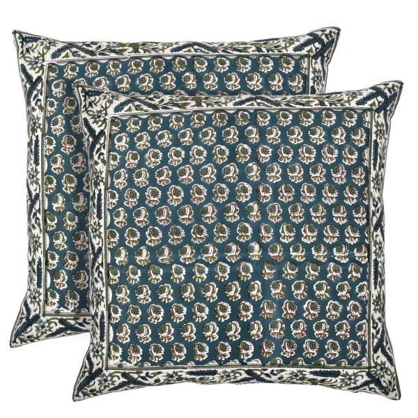 商品名: Ridhi モダン ファームハウス 枕カバー 装飾コットン スロー枕カバー 2枚セット ピーコックブルー クッションカバー ボーダー付き カウチ ソファ ベッド リビングルーム 春 ホームデコレーション 24x24 Ridhi H...