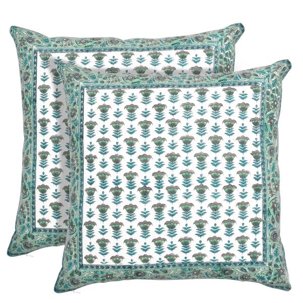 商品名: Ridhi モダン ファームハウス 枕カバー 装飾コットン スロー 枕カバー 2枚セット アクアマリン ブルー クッションカバー ボーダー付き カウチ ソファ ベッド リビングルーム 春 ホームデコレーション 24x24 Ridh...