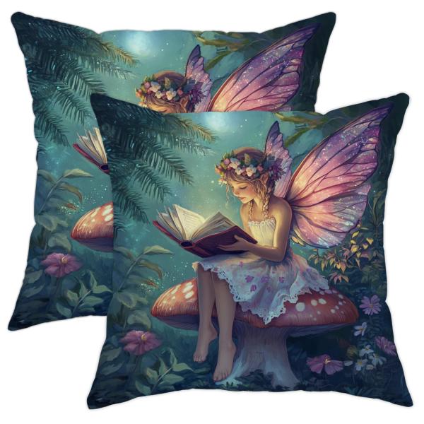 商品名:  Magical Fairy Pillow Covers Set of 2, Enchanted Woodland Theme Decorative Throw Pillowcases, Fanciful Nature Inspi...