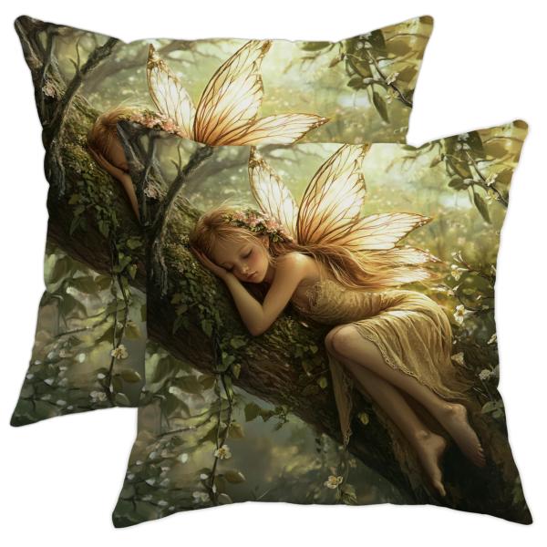 商品名:  Fairy Pillow Covers Set of 2, Enchanted Forest Throw Pillows Case, Magical Decorative Square Fantasy Decoration fo...