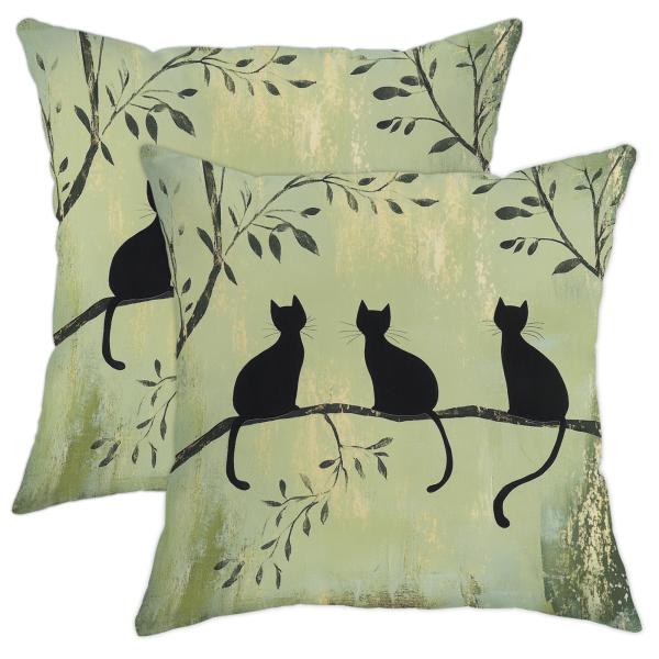 商品名:  Cat Pillow Covers Set of 2, Olive Green Cat Branch Throw Pillow Cases, Autumn Decorative Square Home Decor for Sof...