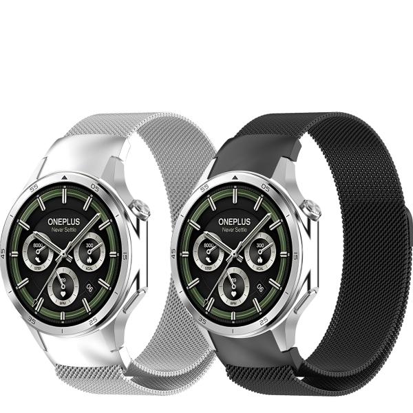 商品名: YANMONGI OnePlus Watch 3用メタル交換用バンド、ステンレススチールブレスレット交換用メッシュメタルリストバンドストラップ、調節可能なリストバンド(ブラック+シルバー), ブラック+シルバー。, 2 YANMO...