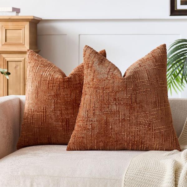 商品名:  Rust Chenille Throw Pillow Covers 18x18 Set of 2 Soft Farmhouse Accent Modern Neutral Decorative Pillow Cases Boho...
