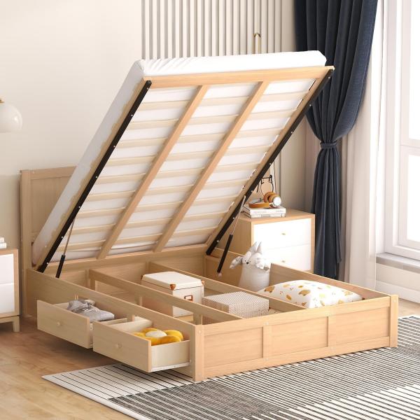 商品名:  Harper &amp; Bright Designs Platform Bed with Hydraulic Storage System, Wooden Slat Support and Under Bed Storage,...