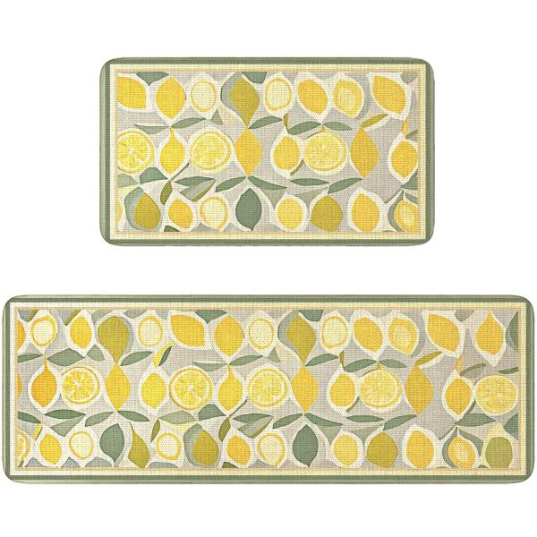 商品名: YOOMODERN Lemom キッチンラグ 2枚セット (47x17 +17x30) 床用 滑り止め裏地 抗疲労キッチンマット 2ピース 防水 イエロー レモム サマーキッチンラグ YOOMODERN Lemom Kitchen...