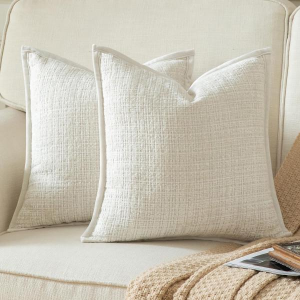 商品名: Yaertun シェニール織り 装飾クッションカバー 2枚セット アクセント 無地 クッションカバー ソフト 快適 枕カバー ベルベットバック カウチ ソファ ベッド リビングルーム用 20x20インチ クリームホワイト Yaer...