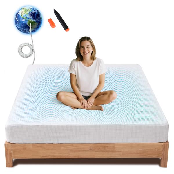 商品名: 接地ボックスシーツクイーンサイズ、95%コットン5%シルバー繊維、快適で柔らかく、より健康的な睡眠、アース接地導電性ベッドシート、接地コード&amp;テストペン付き、40.62cmディープポケット&amp;収納ポケット、ホワイト ...