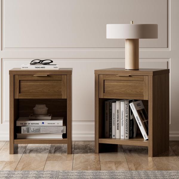 商品名:  Walsham Natural Nightstands Set 2, Boho Bed Side Table for Living Room, Minimalist Night Stand with Drawer and Sto...