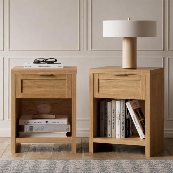 商品名:  Walsham Natural Nightstands Set 2, Boho Bed Side Table for Living Room, Minimalist Night Stand with Drawer and Sto...
