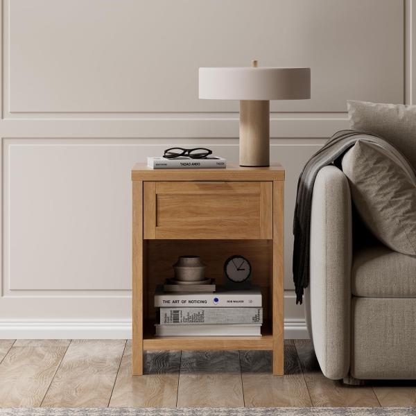 商品名:  Walsham Natural Nightstands, Boho Bed Side Table for Living Room, Minimalist Night Stand with Drawer and Storage S...