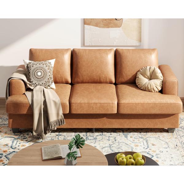 商品名: KKL 89インチ リビングルーム用ソファ、小さなアパート用ホームソファ、しっかりした構造のモダンな3人掛けソファ、Muebles para La Sala、フェイクレザー、ブラウン KKL 89 Inches Loveseat ...