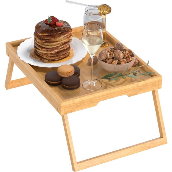 商品名: 竹製ベッドトレイテーブル 折りたたみ式脚付き 朝食用ベッドトレイ 食事用トレイ キッチンサービングトレイ ソファ、ベッド、食事、仕事用の折りたたみテーブル ノートパソコンデスクスナックトレイとして使用、L ブラウン Bamboo ...