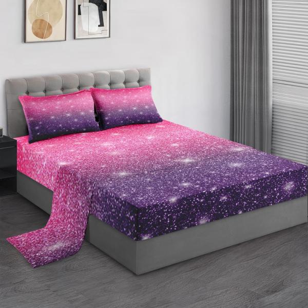 商品名: Pamnest フルサイズベッドシーツセット、紫色の星空 子供と大人のための寝具4点セット 寝室のベッド装飾、輝くキラキラスターフラット、ボックスシーツと枕カバー2枚 Pamnest Full Size Bed Sheet Set...