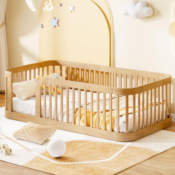 商品名:  LUMISOL Twin Size Floor Bed with High Fence, Solid Wood Floor Bed Frame for Kids, Naturalブランド: LUMISOL商品サイズ: 76.9"...