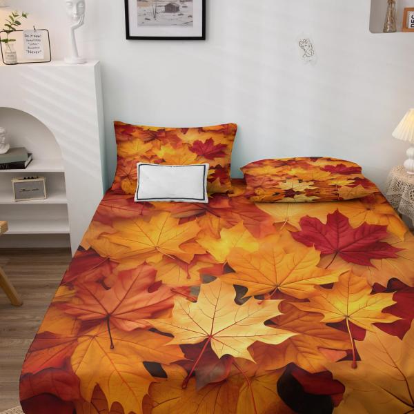 商品名:  Zoainuos Maple Leaf Gifts, Orange Autumn Leaf Sheets Twin Bed Sheet Set, Soft Microfiber Deep Pocket Wrinkle Free ...