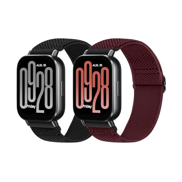 商品名: Relting (リッティング) 伸縮性 腕時計バンド 2本パック Redmi Watch 5 Active/Redmi Watch 5 Lite対応 クイックリリースソフトナイロン 調節可能な交換用リストバンド 男女兼用, ブラ...