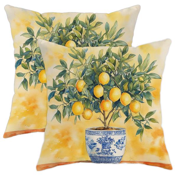 商品名:  Lemon Tree Pillow Covers Set of 2, Yellow Citrus Plant Throw Pillows Case, Spring Decorative Square Farmhouse Deco...