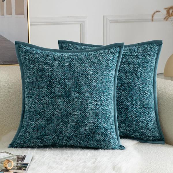 商品名: Yaertun 絞り染め シェニール織り 2枚パック 装飾的 正方形 アクセント クッションカバー 居心地の良い ソフト ベルベット 枕カバー カウチ ソファ ベッドルーム リビングルーム用 18x18インチ ブルー Yaertu...
