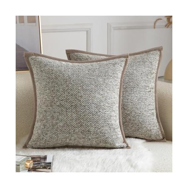 商品名: Yaertun 絞り染め シェニール織り 2枚パック 装飾的 正方形 アクセント クッションカバー 居心地の良い ソフト ベルベット 枕カバー カウチ ソファ ベッドルーム リビングルーム用 18x18インチ カーキ Yaertu...