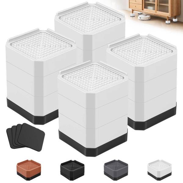 商品名: 家具レイザー ベッドレイザー 長方形調節可能なブロックレイザー 1.5~3インチと4.3インチのベッド、テーブル、ソファ、冷蔵庫、洗濯機、最大4ポンド(ホワイト、3層4.3インチ) Furniture Risers Bed Ris...