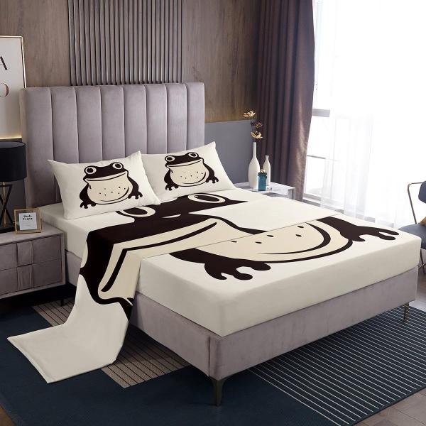 商品名: jejeloiu 日本のカエル ベッドシーツセット ツインサイズ キッズ トラディショナル レトロ テーマ ボックスシーツ 深いポケット付き 男の子 女の子 ティーン トロピカル 両生類 寝具セット 通気性 面白い 動物 寝室 装...