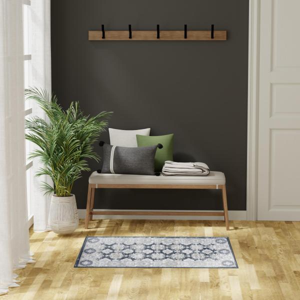 商品名:  Nourison Home Dekor Grey Navy 2' x 4' Area Rug - Easy Clean, Non Shedding, Bed Room, Living Room, Dining Room, Kit...