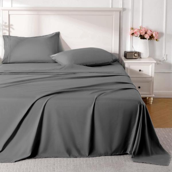 商品名:  ROSE&amp;RISY Dark Grey Queen Sheet Set, 4 Pieces Soft Bedding Queen Sheet Set, Breathable and Cooling,Includes 1 ...
