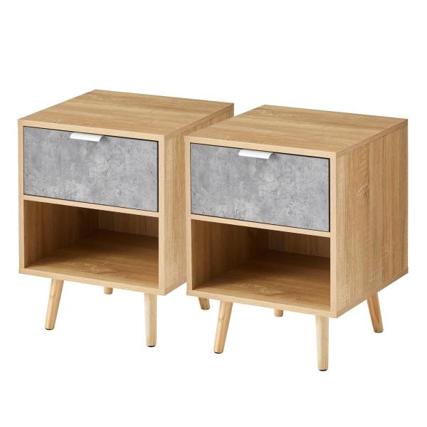 商品名:  OFCASA Nightstand Set of 2, Wood Bedside Table with with Storage Drawer and Open Shelf, Modern Side Bed Table with...