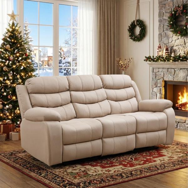商品名:  BALUS Faux Leather Reclining Sofa - 3 Seater Manual Recliner with Built-in Storage &amp; Cup Holders, 3 Recliner C...