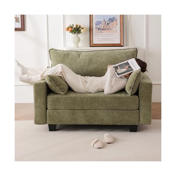 商品名: liuyefisher 53インチ ラブシートソファ 全シート収納付き モジュラーセクショナルソファ ディープシート付き 特大サイズの快適なソファ スローピロー付き シングルソファチェア リビングルーム 寝室 シェニール織 グリー...