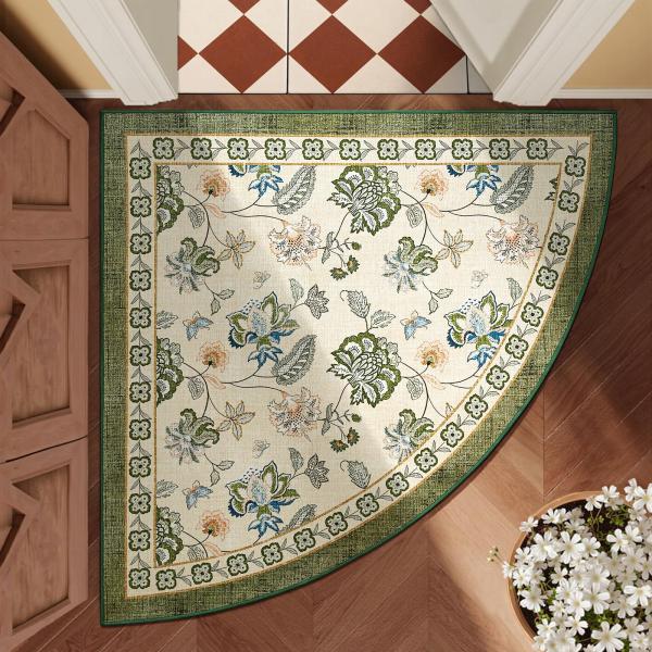 商品名:  jinchan Elora Floral Corner Rug for Entryway Washable Kitchen Rug Vintage Romance Design Non Slip Quarter Circle L...