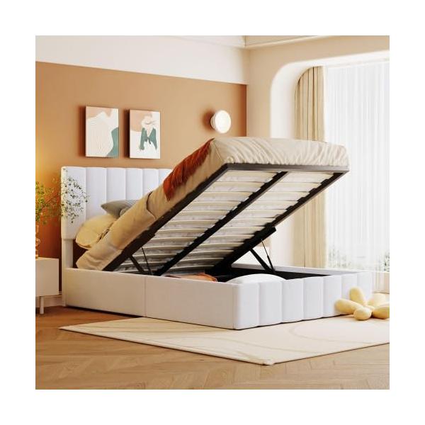 商品名:  Harper &amp; Bright Designs Full Size Platform Bed with Storage Underneath, Upholstered Bed Frame with Headboard a...
