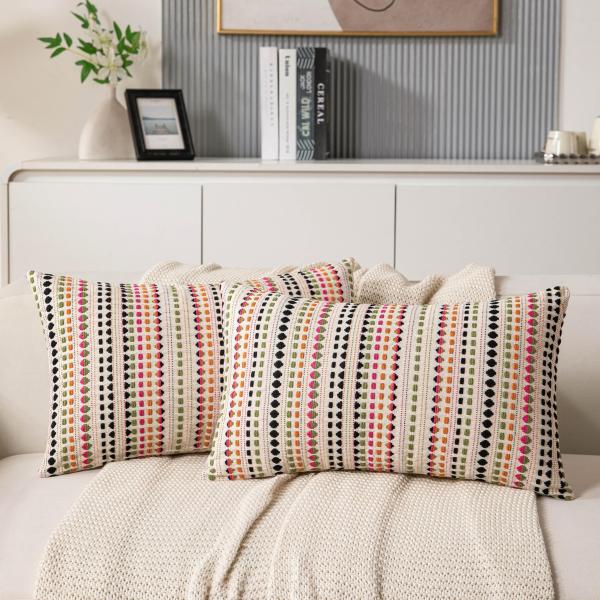 商品名:  KOOLIFE Boho Lumbar Couch Throw Pillow Covers 12x20 Inch Set of 2 Colorful Woven Striped Decorative Pillow Cover C...
