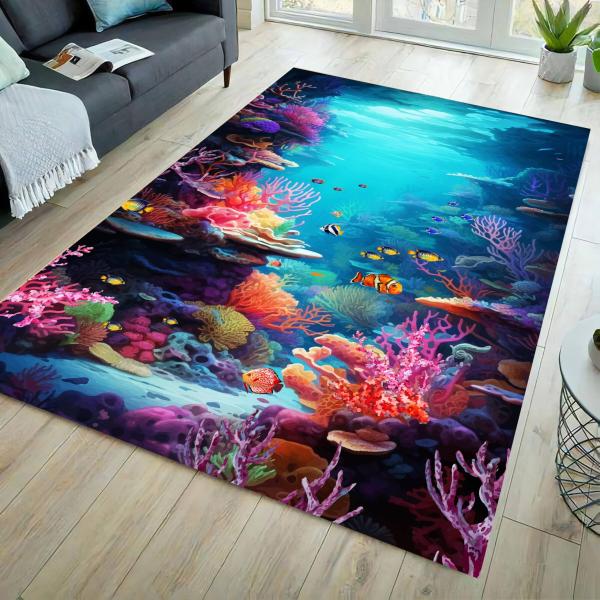 商品名:  Ocean Rug，5x6ft 3D Coral Reef Fish Printed Non-Slip Carpet ，Kids Play Mat for Hallway, Nursery, Living Room，Machin...