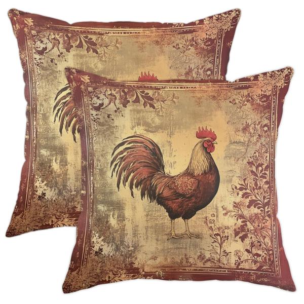 商品名:  Rooster Pillow Covers Set of 2, Rustic Red Farm Animal Throw Pillows Case, Vintage Decorative Square Country Decor...