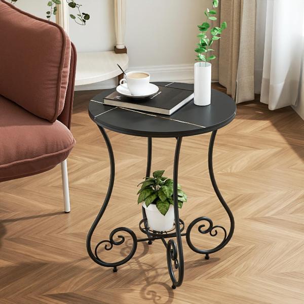 商品名:  Boho Round Side Table with Plant Rack end Tables for Living Room, Multifunctional Coffee Table Bedside nightstand ...