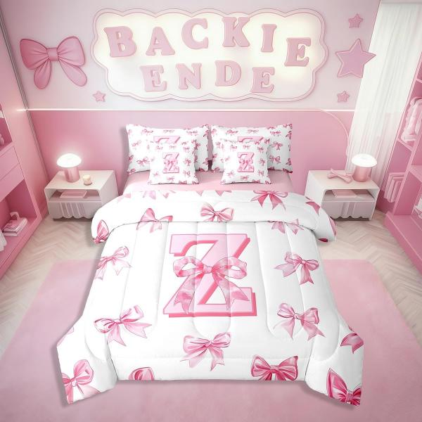 商品名: Erosebridal カワイイレターZ蝶結びガールズ寝具セット ドリーミープリンセススタイル フル掛け布団セット 7点 子供 ティーン 女性用、かわいいイニシャル文字 Z リボンベッド シーツ付き ピンク シック ガーリーベッド...