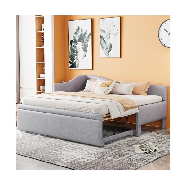 商品名:  XD Designs Elegant Upholstered Daybed with Pop Up Trundle, Twin to King Size Daybed Sofa Bed with L-Shaped Backres...