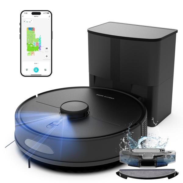 商品名:  Robot Vacuum and Mop, Robot Vacuum Self Emptying with 5000Pa Suction, 3-in-1 LiDAR Navigation, Home Mapping, No-Go...