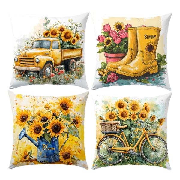 商品名:  OBSEDE Retro Summer Sunflower Truck Garden Throw Pillow Covers 18 × 18 in, Set of 4, Couch Cushion Cases Inserts f...