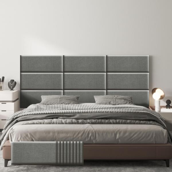 商品名:  LELEFIDO Wall Mounted Headboard, Peel and Stick Headboard Panels in Dark Grey, Reusable and Removable Padded Wall ...