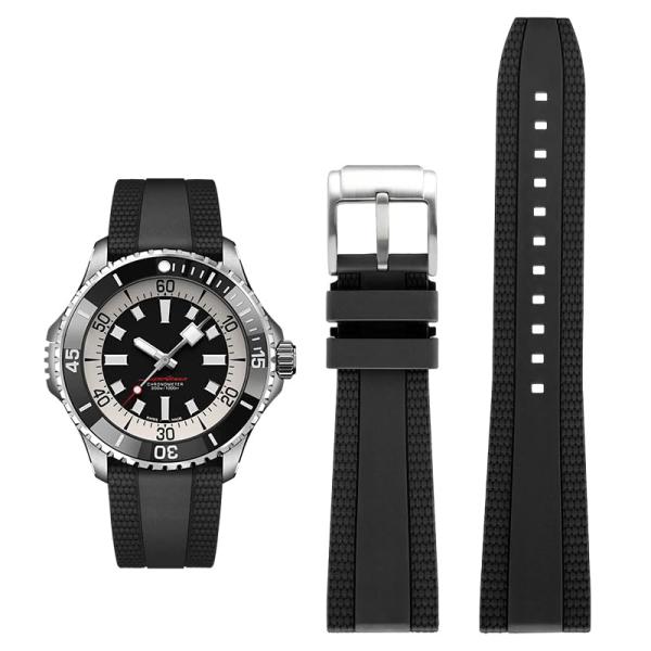 商品名: FKM Breitling SuperOcean Watch用ラバーバンド バックル付き、Breitlingプロフェッショナルウォッチ用ラバーウォッチバンドストラップ(ブラック、 20mm) FKM Rubber Band For...