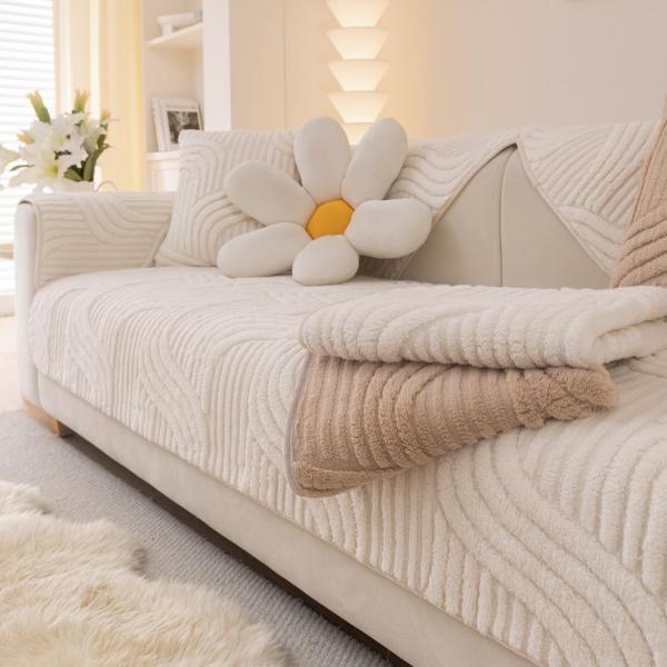 商品名: Aucrovee ソリッドソフトカウチカバー 洗濯可能 ノンスリップフラシ天 セクションソファカバー 3クッションカウチソファ用 L シャープソファスリップカバー、ペット用家具プロテクター(36インチx70インチホワイト1枚) A...