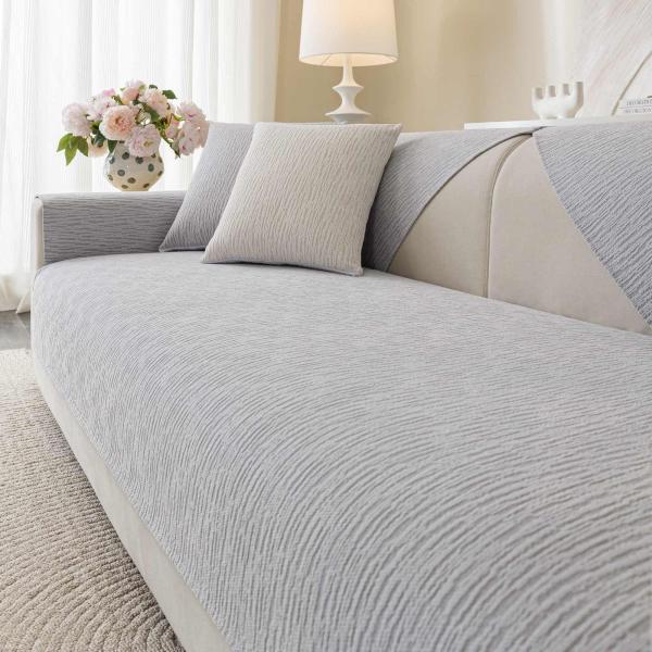 商品名: Aucrovee ソフト 防水 シェニール織カバー 洗濯可能 ノンスリップ セクショナルソファカバー 3クッションソファ用 L シャープソファスリップカバー ペット用 家具プロテクター (1個 36インチx36インチ ライトグレー...