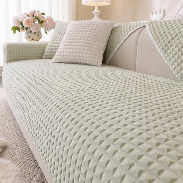 商品名: Aucrovee ソフトプラッシュ格子柄カウチカバー 洗濯可能 ノンスリップフリース セクショナルソファカバー 3クッションソファ用 L シャープソファスリップカバー ペット用 家具プロテクター(1個 36インチx82インチ グリ...