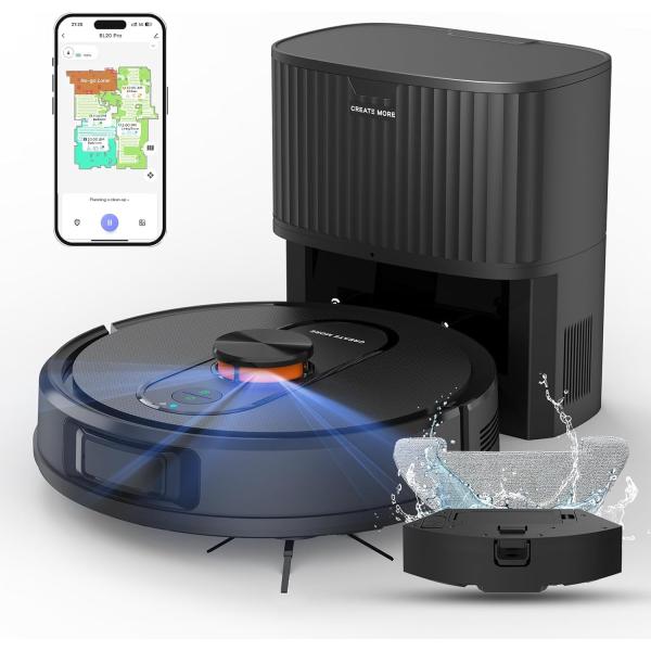 商品名:  Robot Vacuum and Mop with Self-Emptying, 5000Pa Robotic Vacuum with Mapping, 60-Day Hands-Free Cleaning,LiDAR Navi...